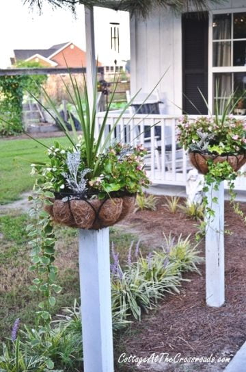 How to Mount Flower Baskets on Wooden Posts