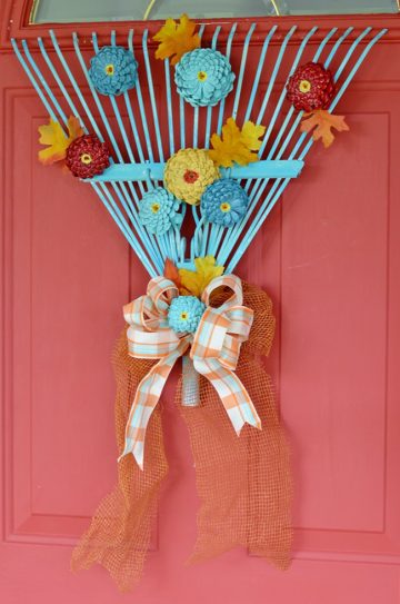 Fall Rake Wreath with Pine Cone Zinnias - Cottage at the Crossroads