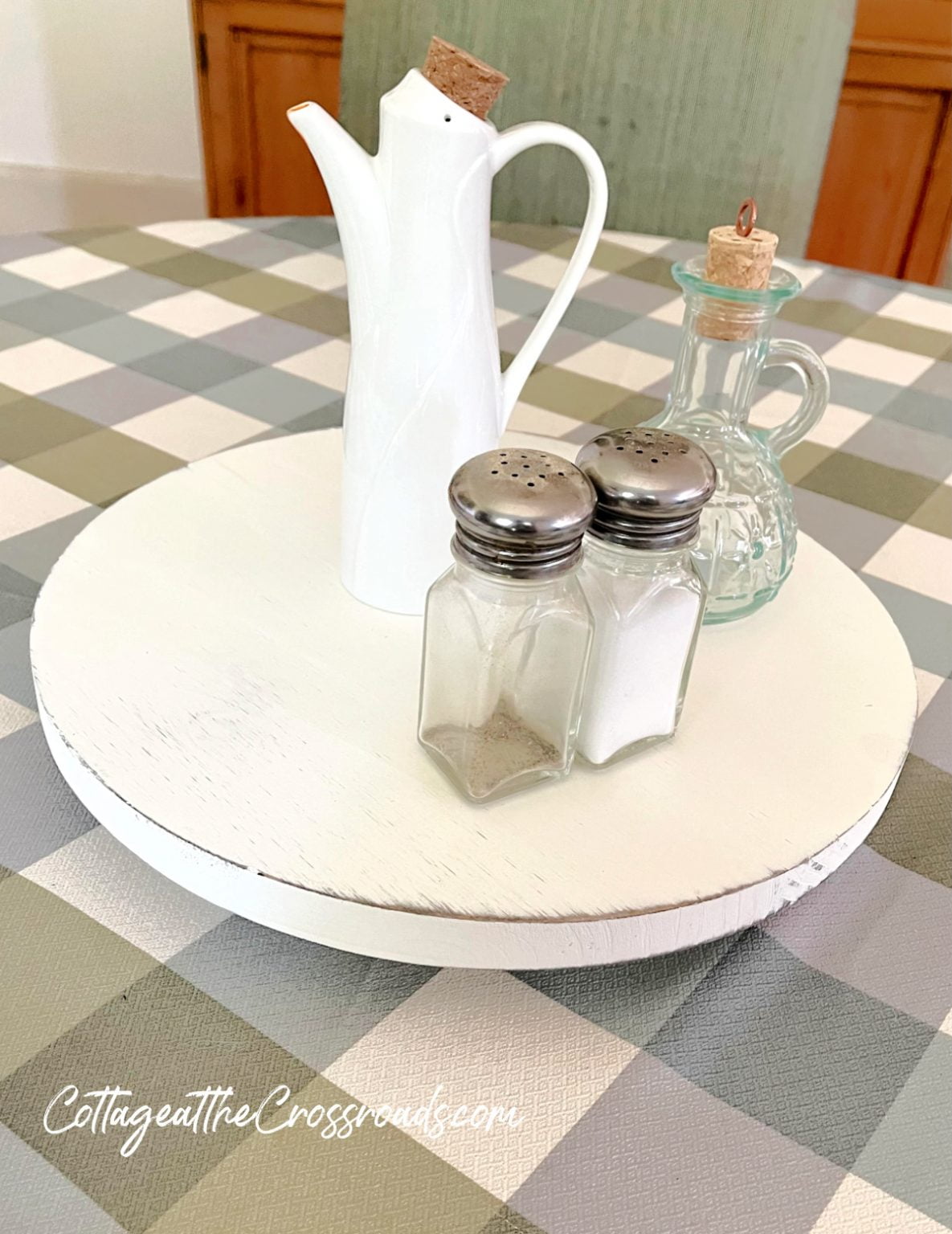 Farmhouse Lazy Susan with Wood Beads - Cottage at the Crossroads